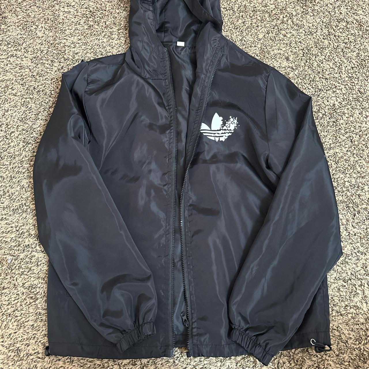 Black Adidas windbreaker with hood #windbreaker - Depop