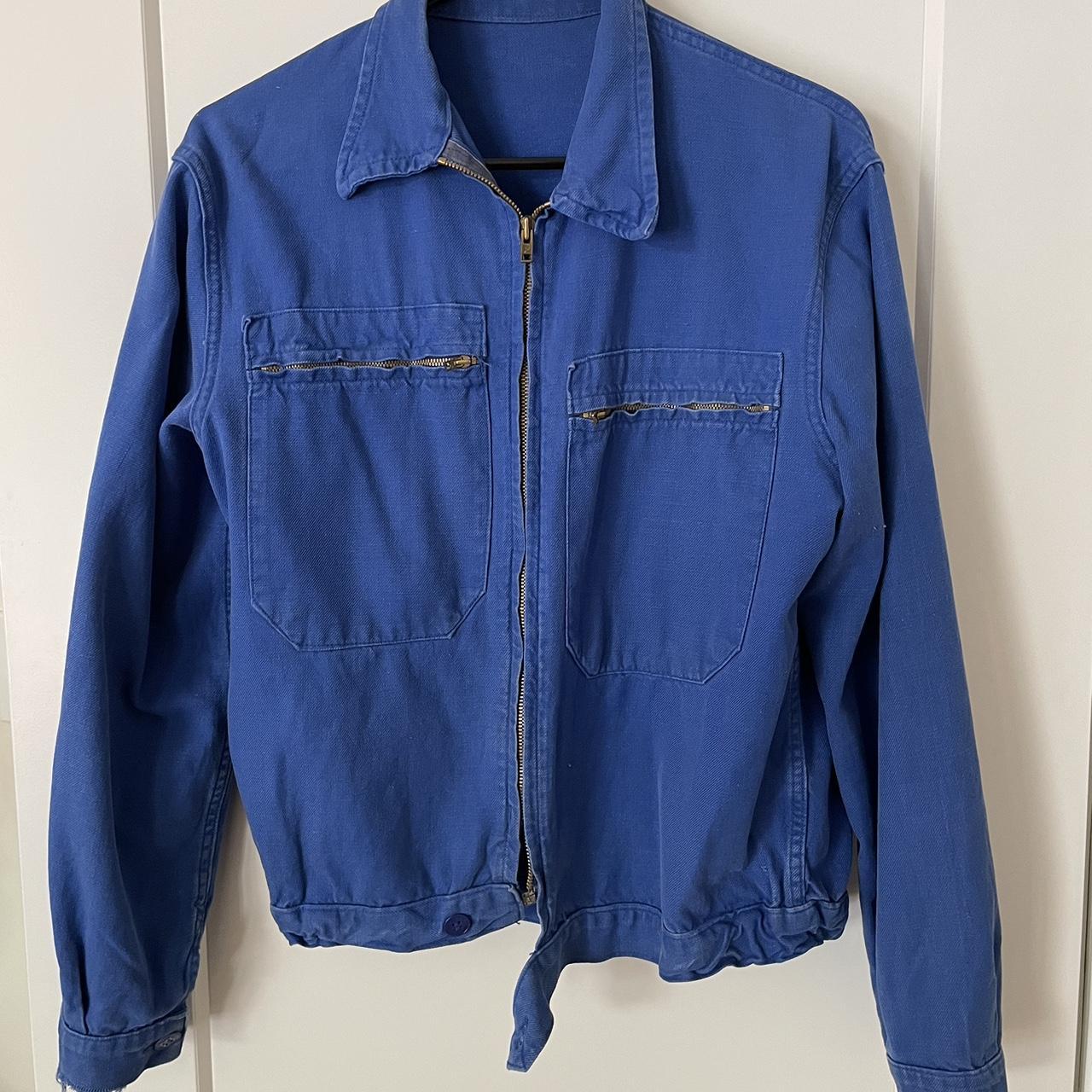 vintage blue cropped canvas lightweight jacket.... - Depop