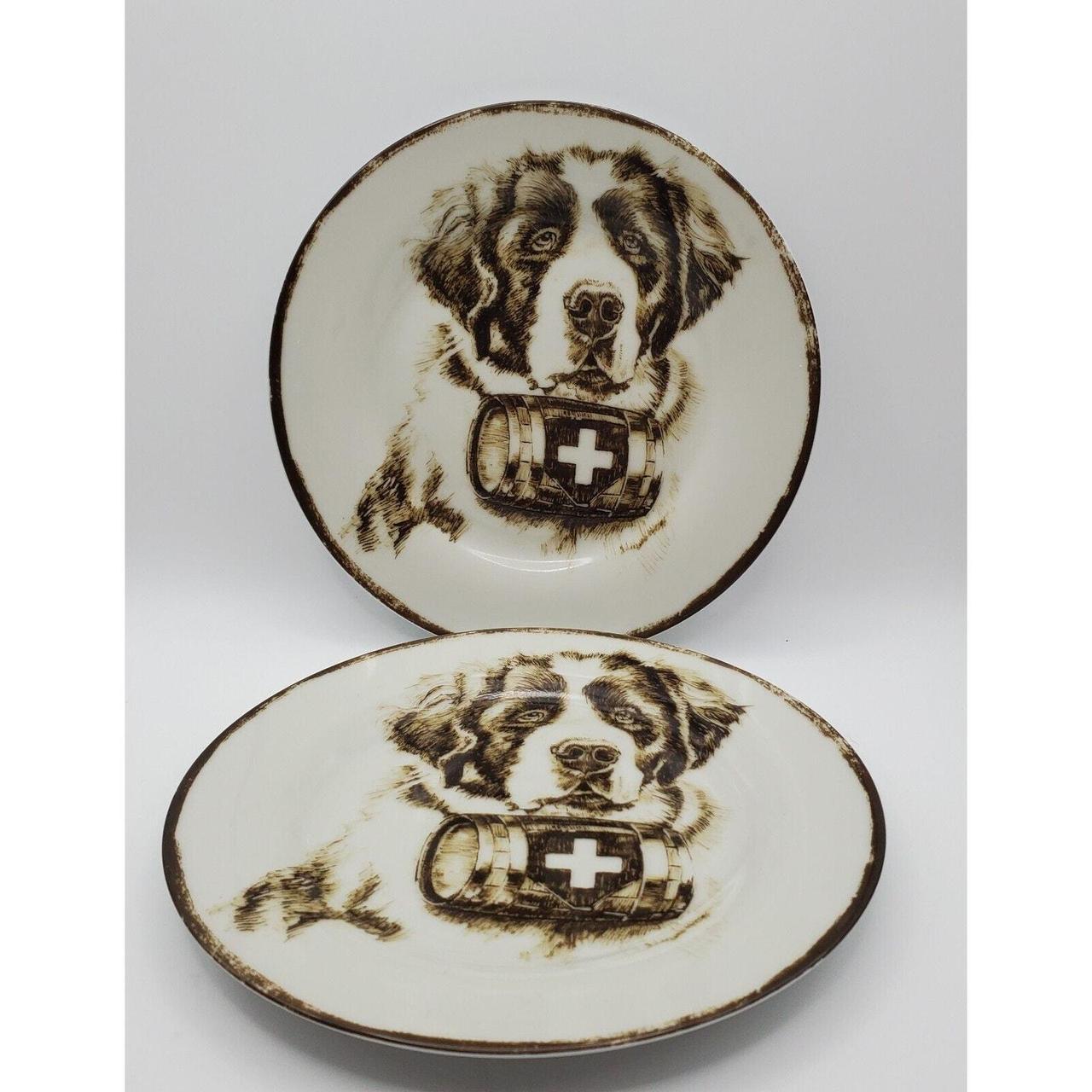 Pottery Barn Saint Bernard dog plates. Two... - Depop