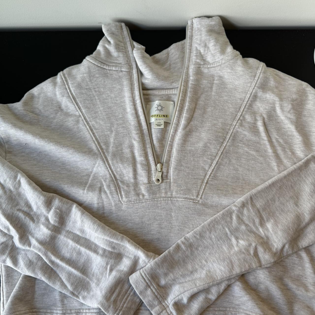 Beige colored cropped aerie quarter zip with slight... - Depop