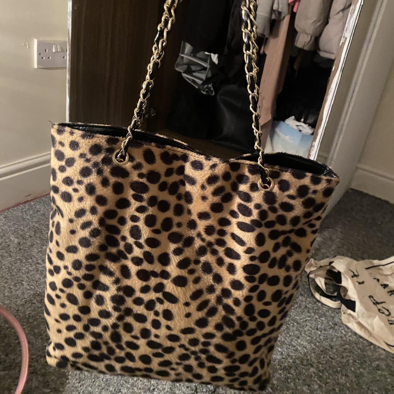 leopard skin tote bag. shoulder bag. free uk... - Depop
