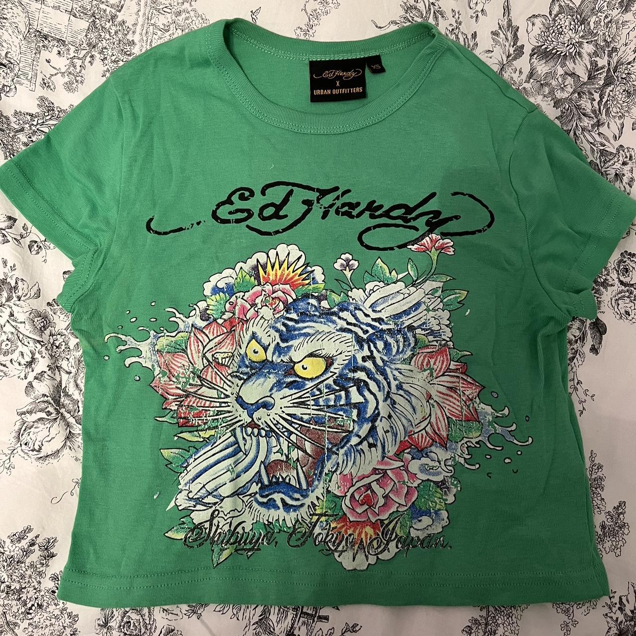 Green Ed Hardy crop top Urban outfitters size XS - Depop