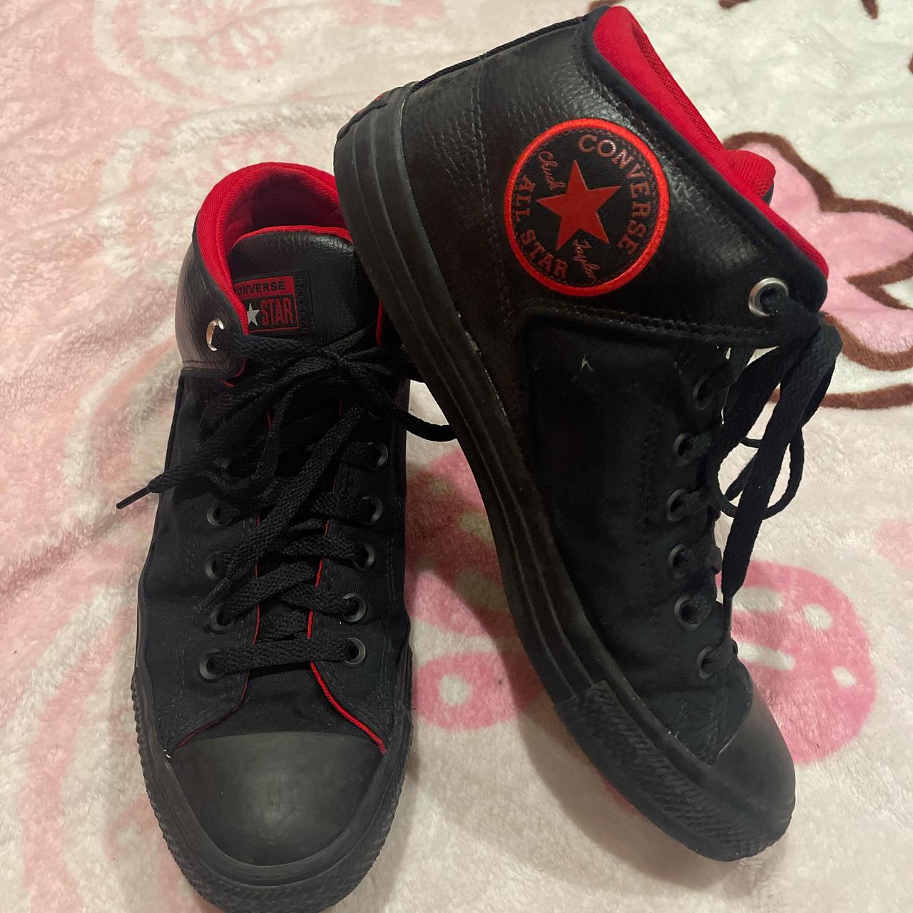 All black red all star converse red lined shoes 🐾🐾... | Depop