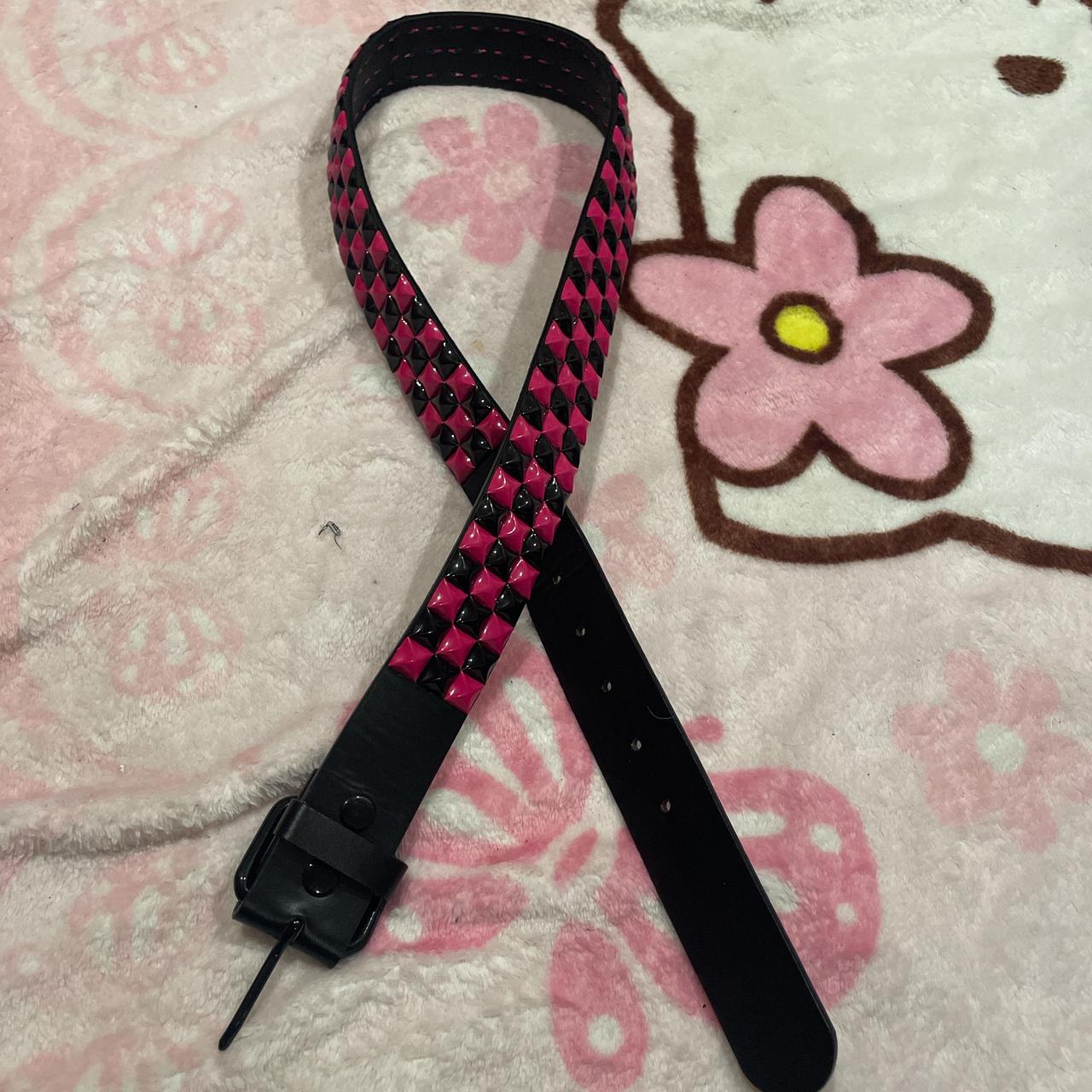 Hot topic hot pink and black studded size large belt... - Depop