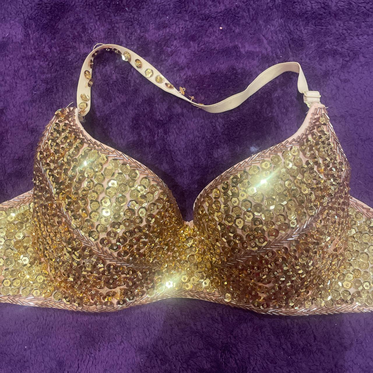 Golden sequin halter top bra! so cute it was used... | Depop