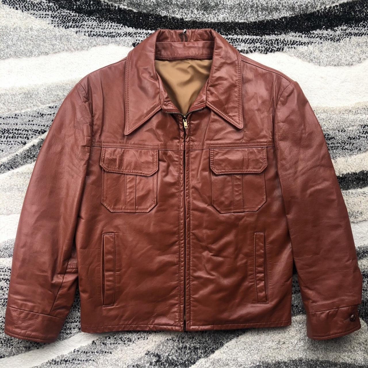 Vintage faux leather vegan brown talon 60s 70s jacket - Depop