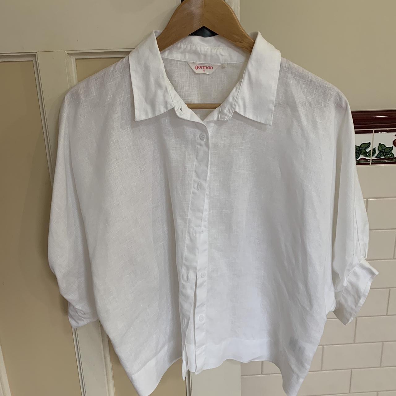 Gorman white linen cropped shirt Size 10. Puffed... - Depop