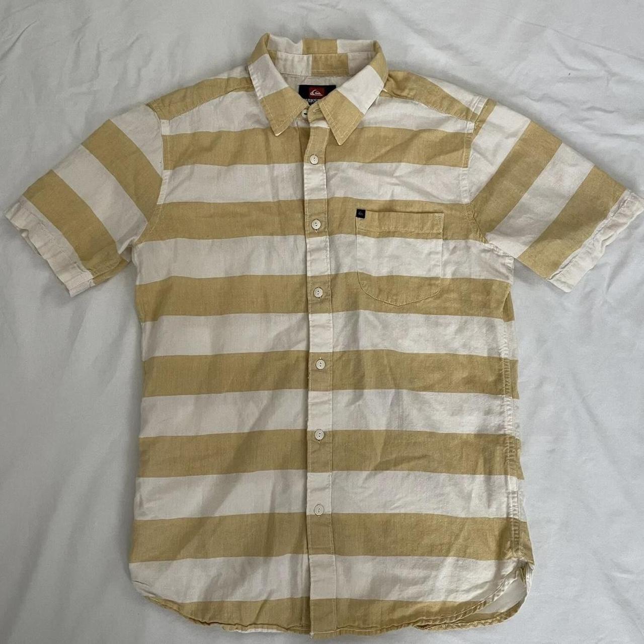 Quiksilver Striped Linen Button-up Short-sleeved... | Depop