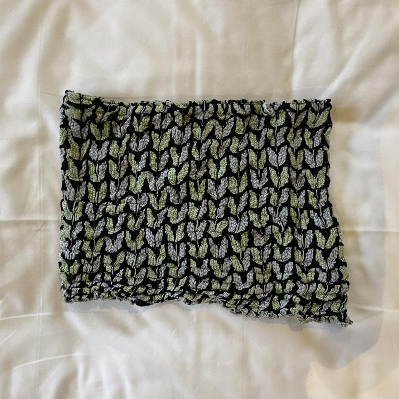 Hoboko green and black boob tube. Elasticated at the... - Depop