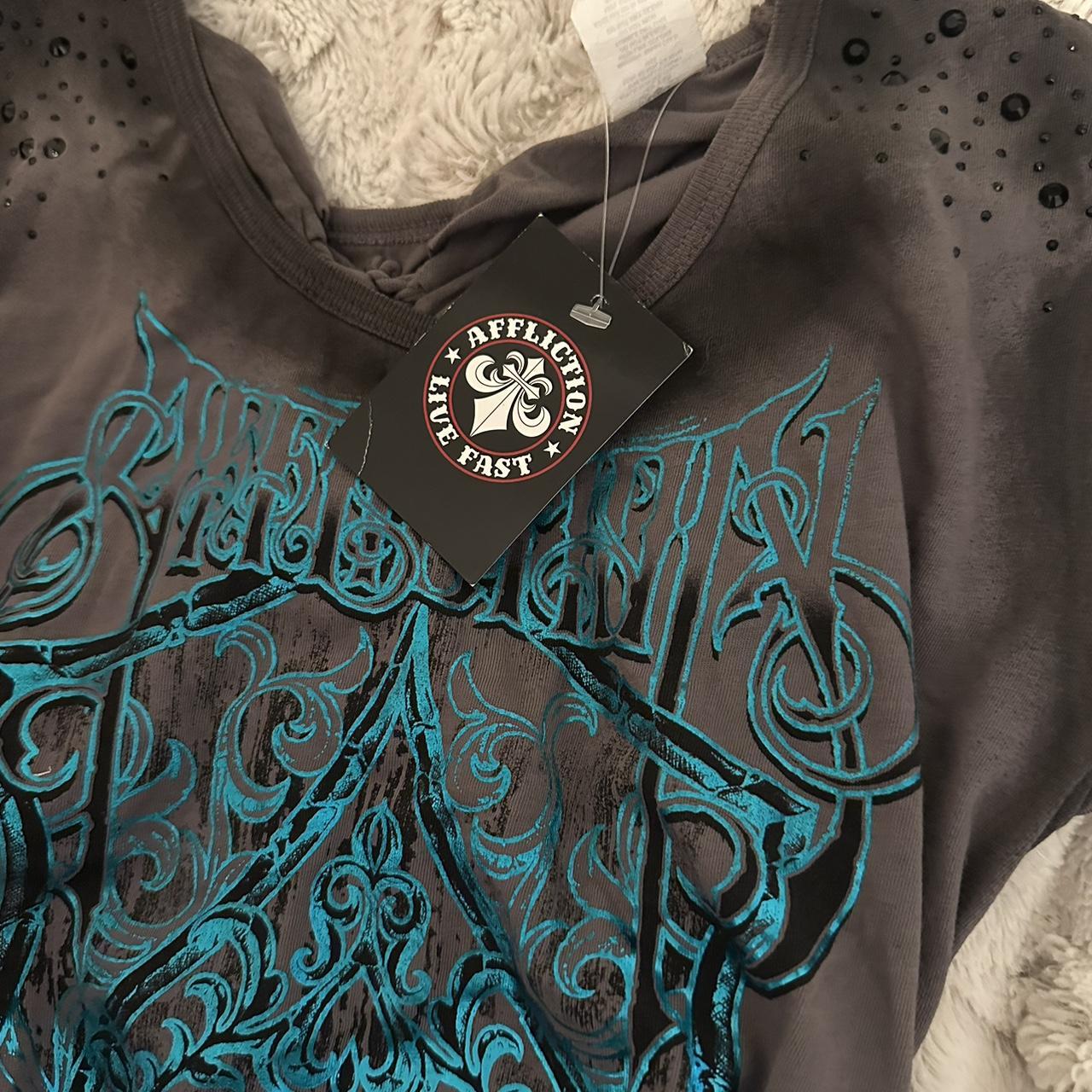 affliction top with open back brand new with tags... - Depop
