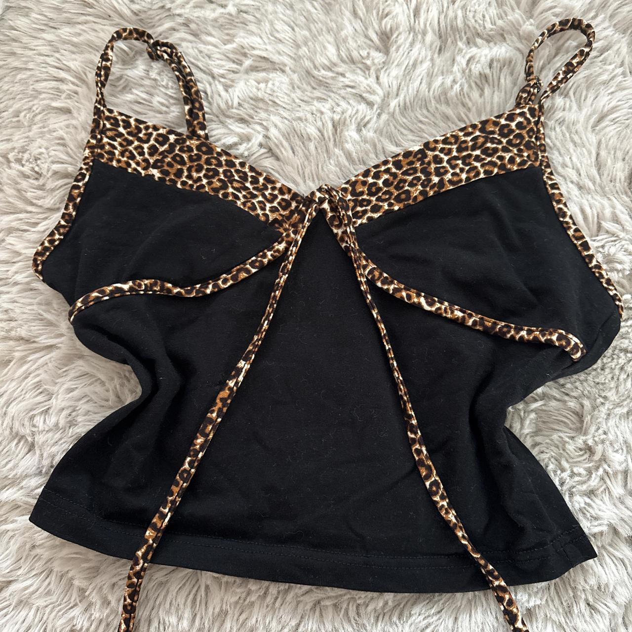 Black and brown leopard print cami top with tie... | Depop