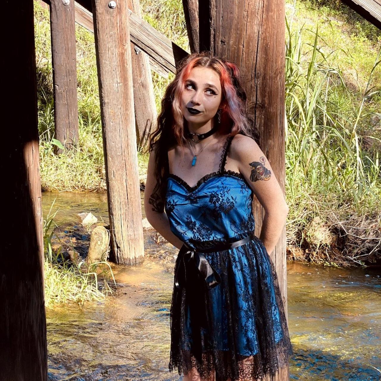 Widow dollskill black and blue lace dress - Depop