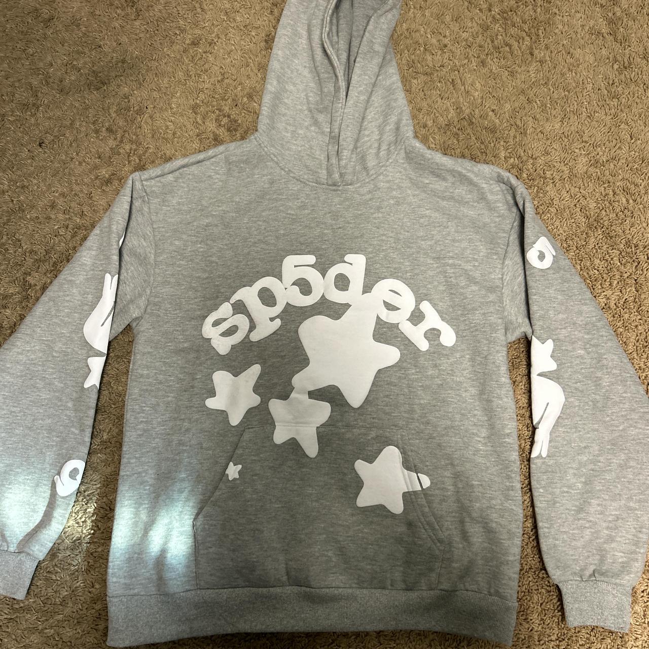 Like new grey sp5der hoodie *Size Large* Flexible... - Depop