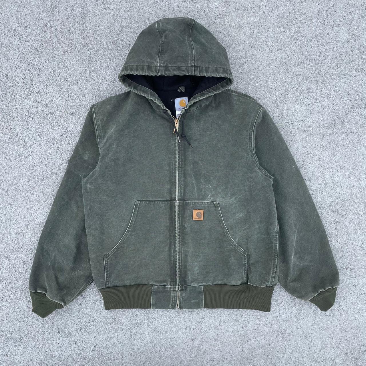 Vintage Carhartt Faded Green Hooded Active Jacket... | Depop