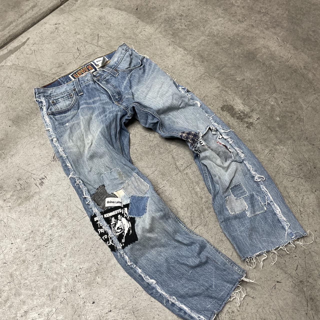 Vintage Y2K grunge punk distressed Levi re worked... - Depop