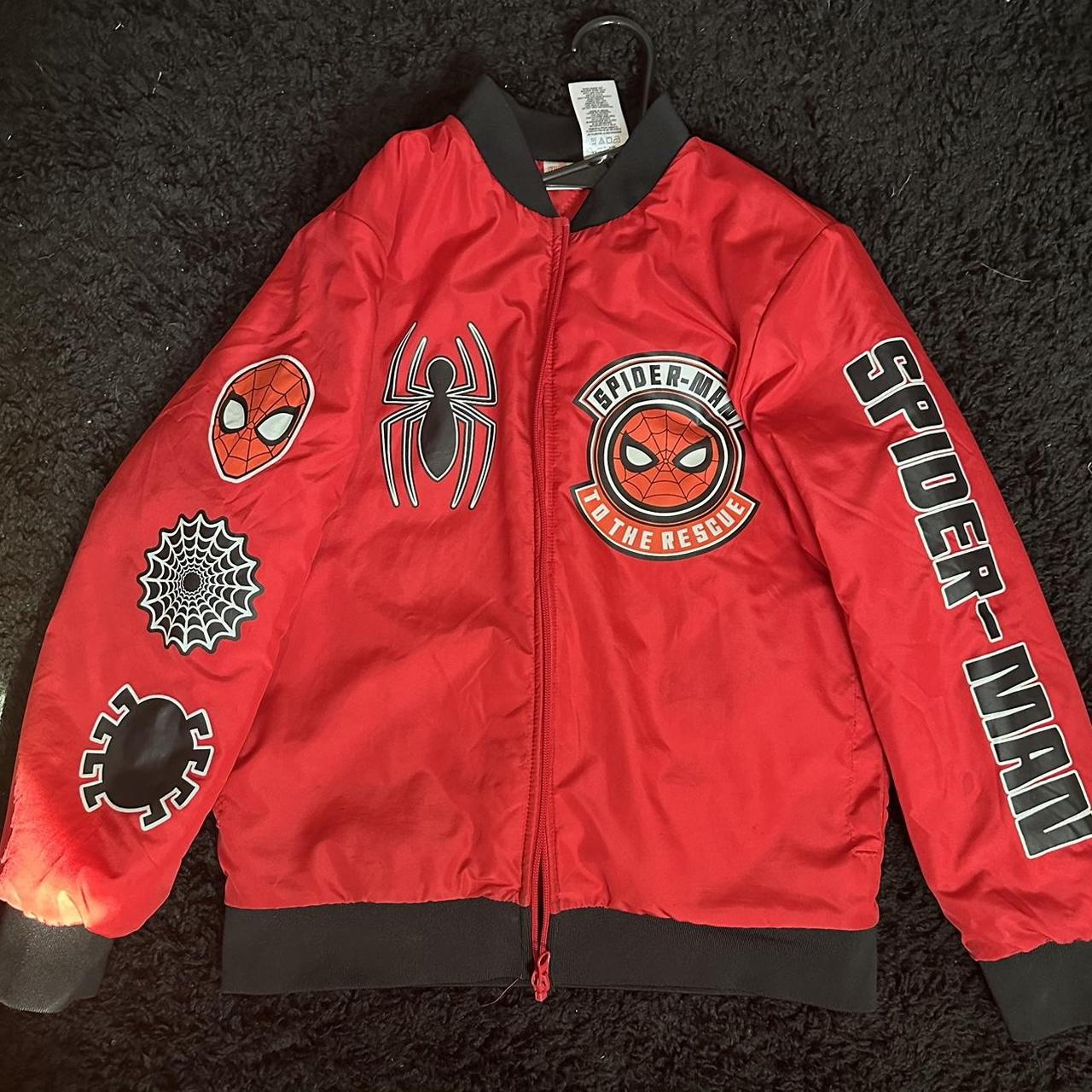 Red and black Spider-Man bomber jacket size youth 10-12 - Depop
