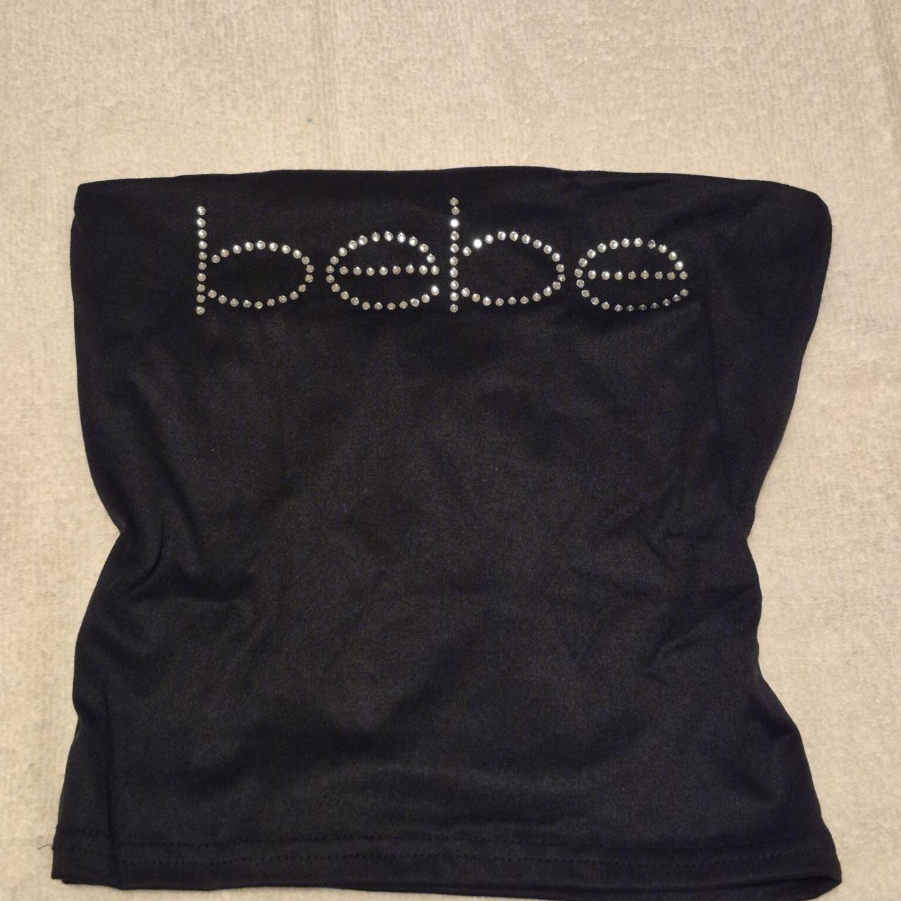 Black Bebe tube top with rhinestone logo #y2kfashion... | Depop