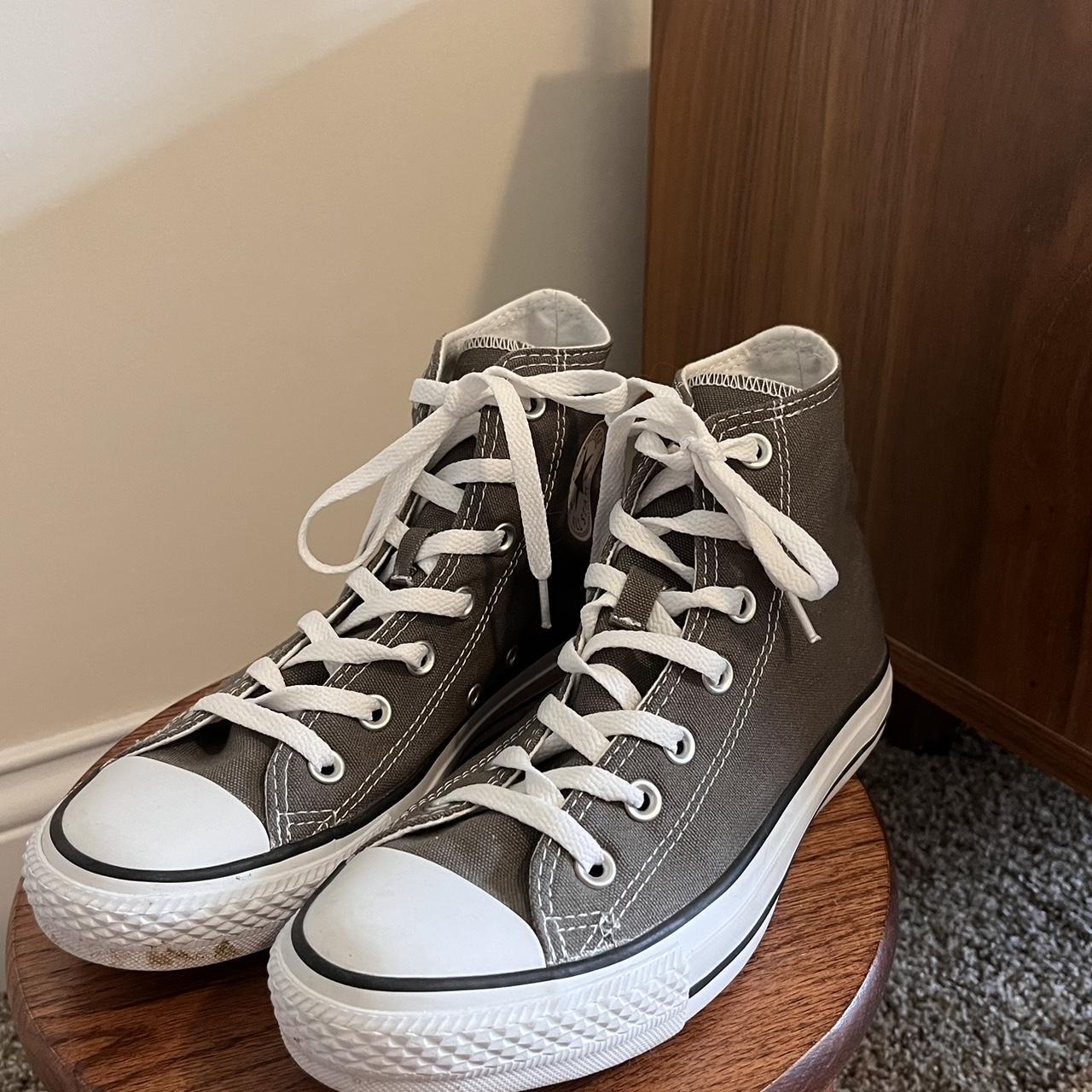 Dark grey high top converse. Worn once. - Depop