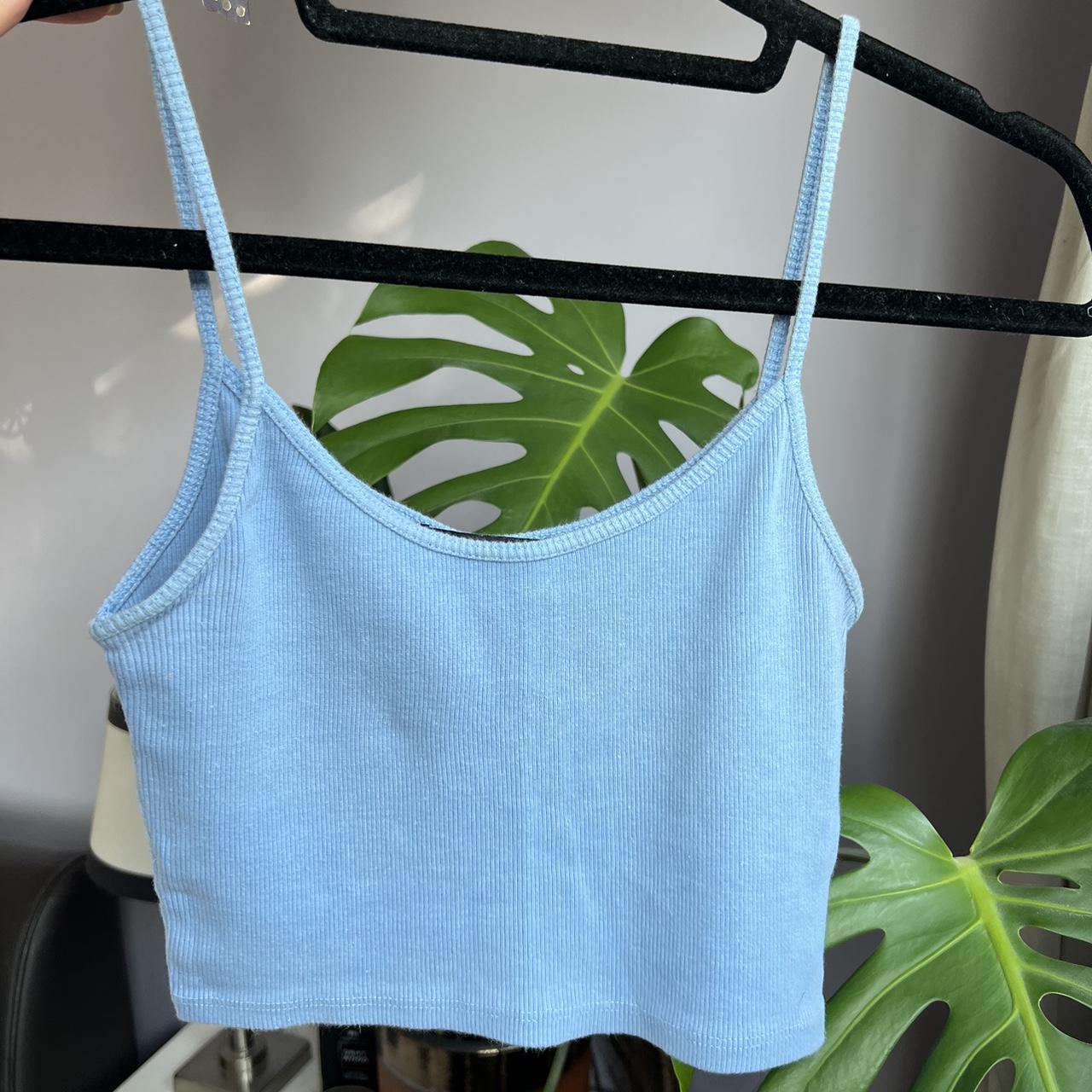 Ribbed baby blue spaghetti strap tank top from... - Depop