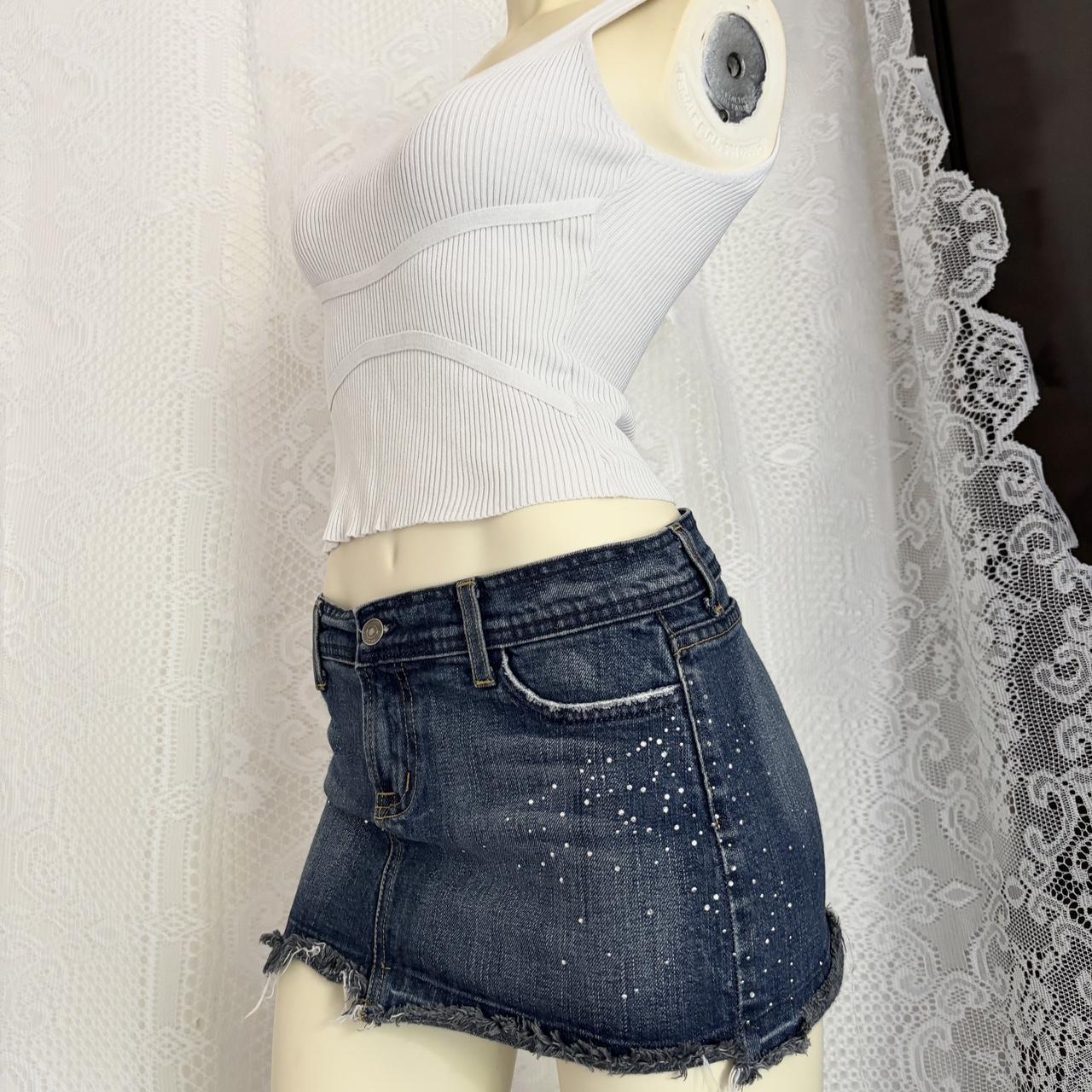 2000s Y2K blue denim mini skirt with rhinestone... - Depop
