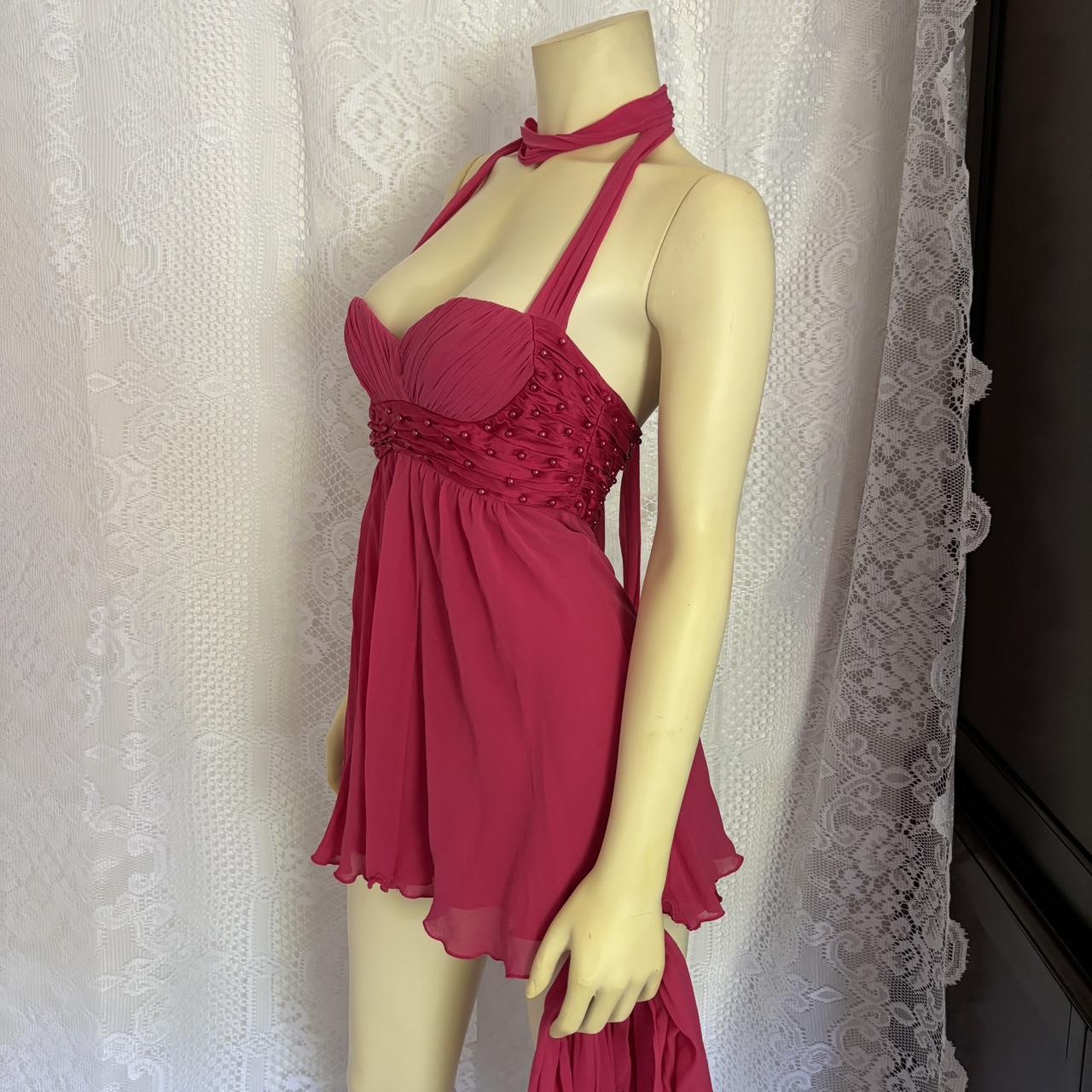 Hot Pink Halter Dress With Beaded Neckline And Sheer Depop