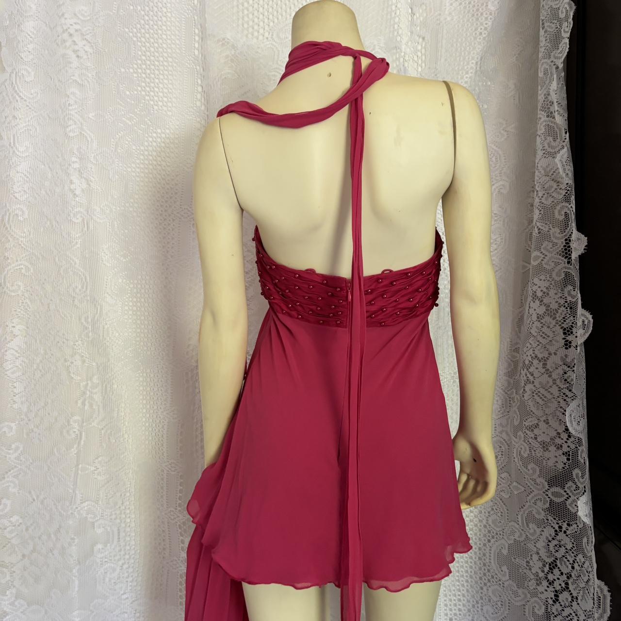 Hot Pink Halter Dress With Beaded Neckline And Sheer Depop