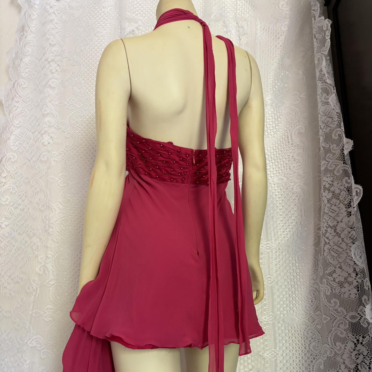 Hot Pink Halter Dress With Beaded Neckline And Sheer Depop