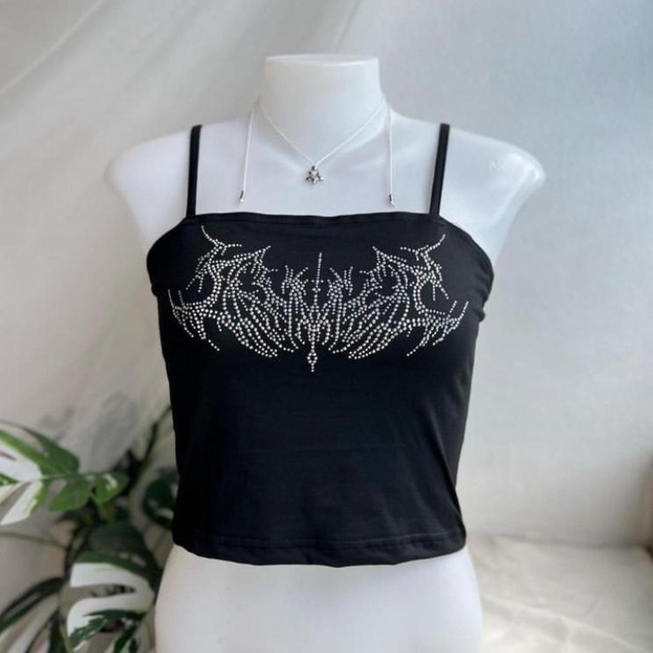 Cute Black graphic Goth punk Cami Top - Size Medium... - Depop