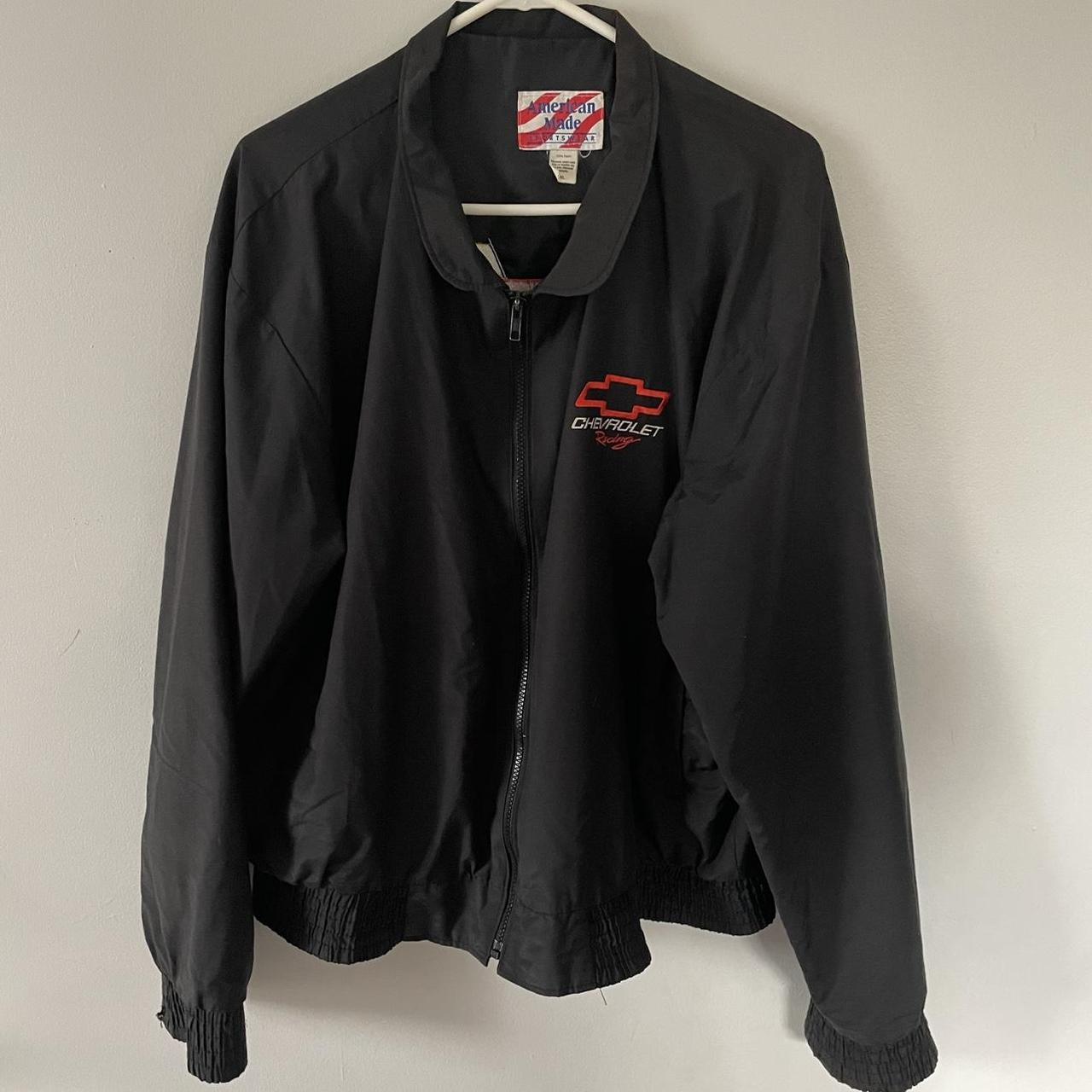 Vintage Black embroidered Chevrolet Racing jacket... | Depop