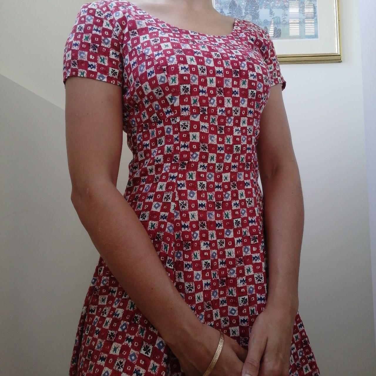 Red pattern dress True Vintage. Cute and playful... - Depop