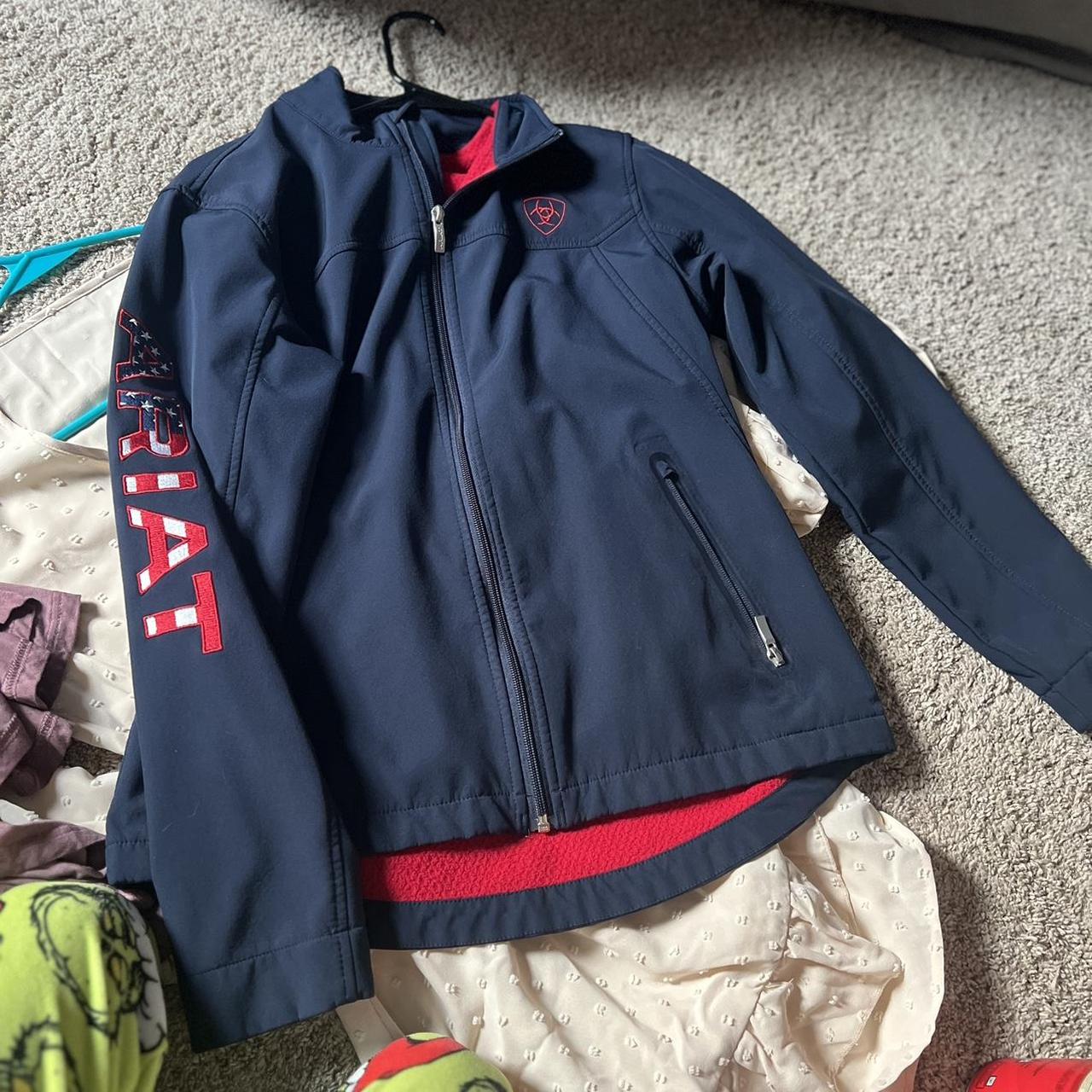 Navy blue Ariat jacket with red accents kids xl/... - Depop