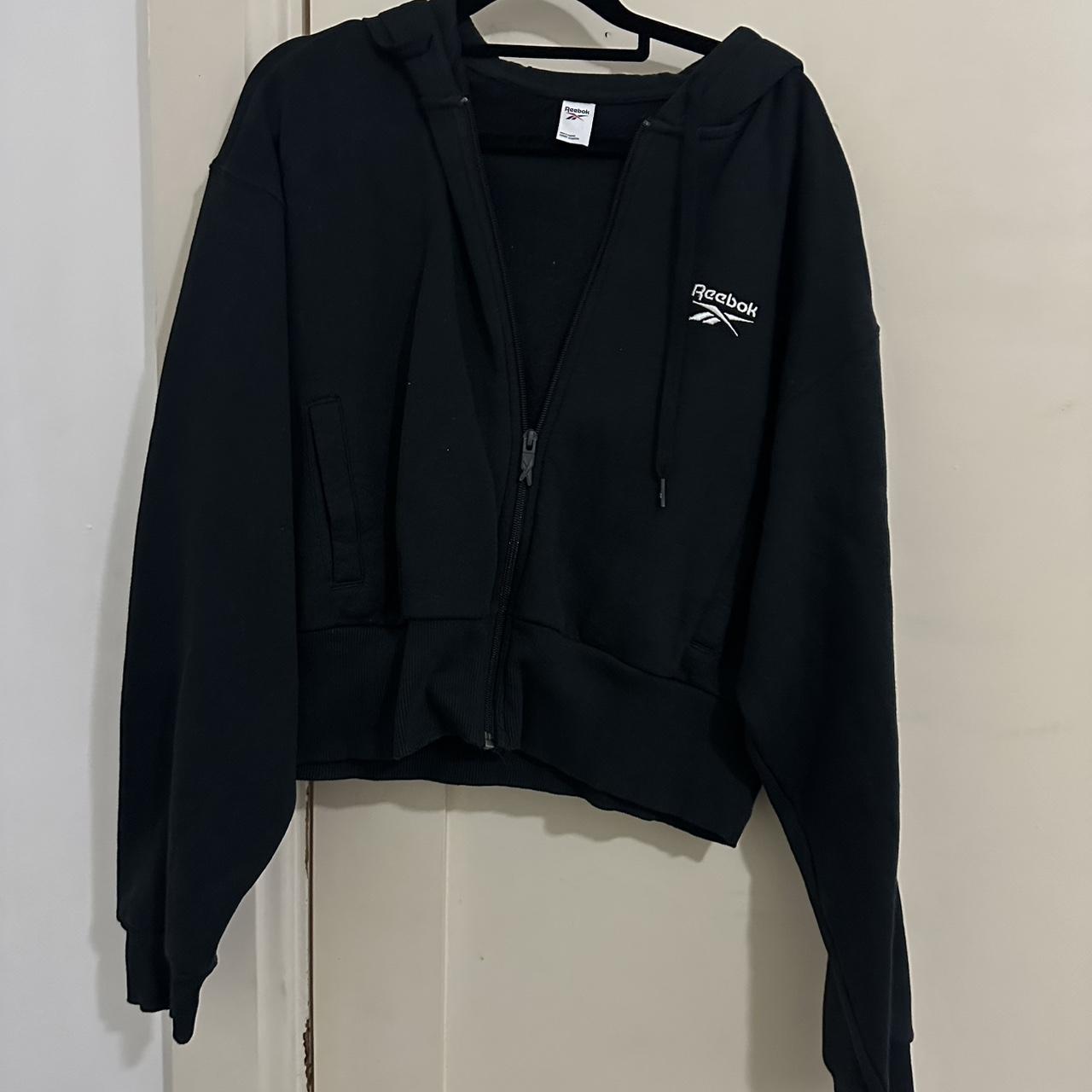 Cropped black Reebok zip-up hoodie #casualwear | Depop
