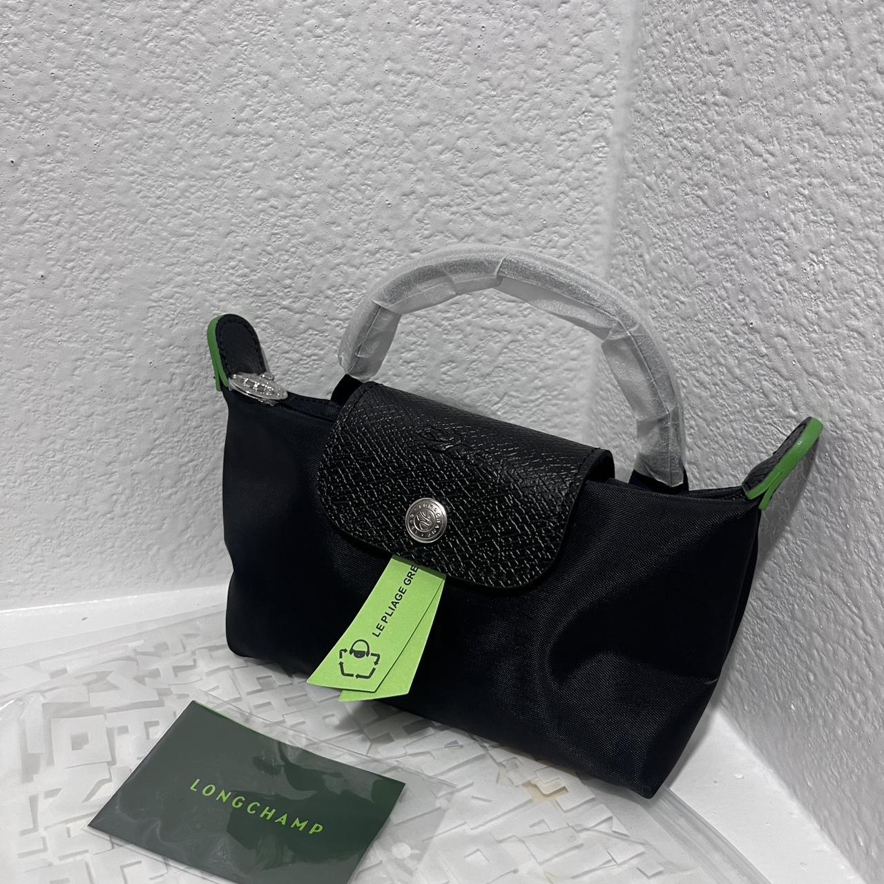 Black Longchamp Le Pliage mini bag with green... - Depop