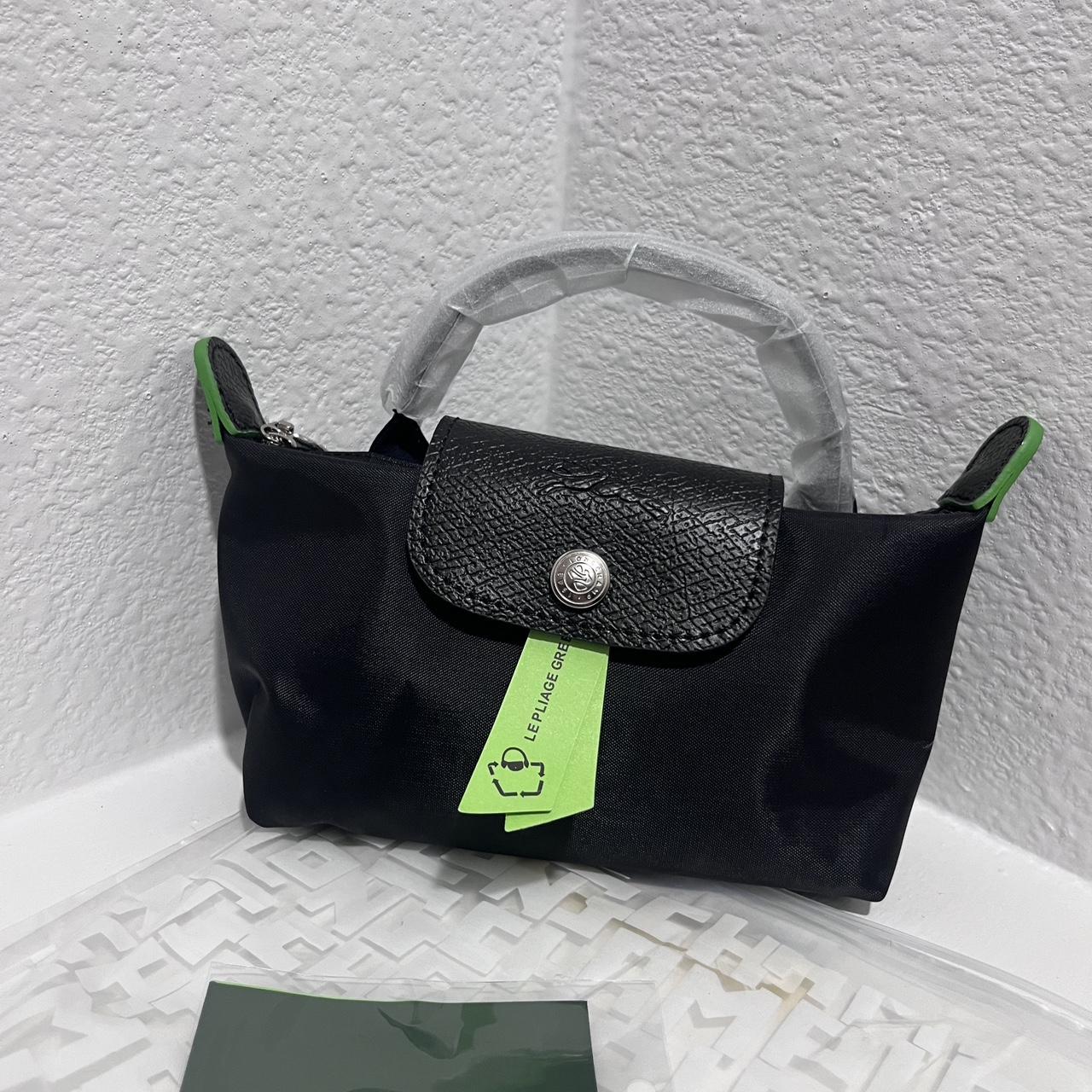 Black and green Longchamp Le Pliage small bag #preppy | Depop