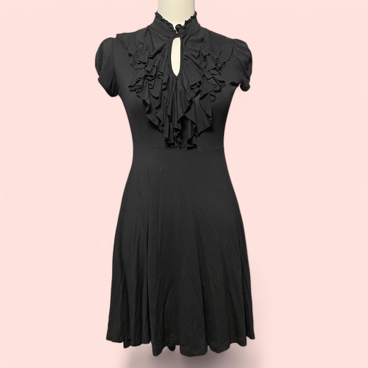 Black ruffle collar short sleeve A-line dress #goth... | Depop