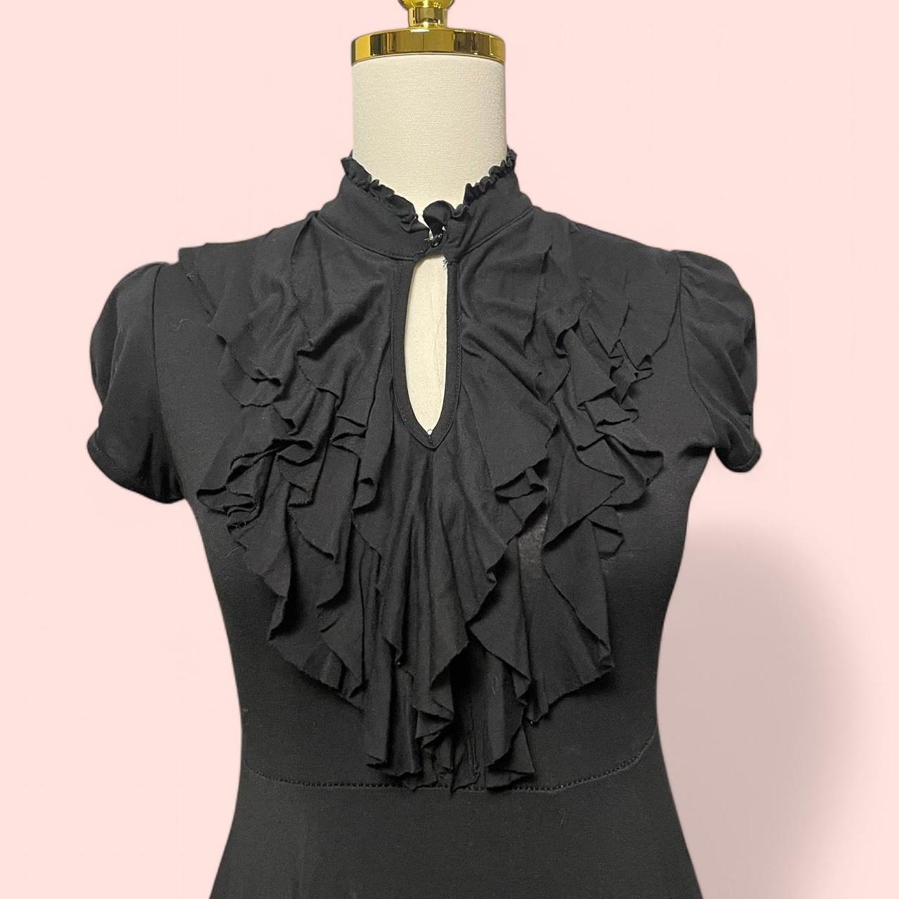 Black ruffle collar short sleeve A-line dress #goth... | Depop