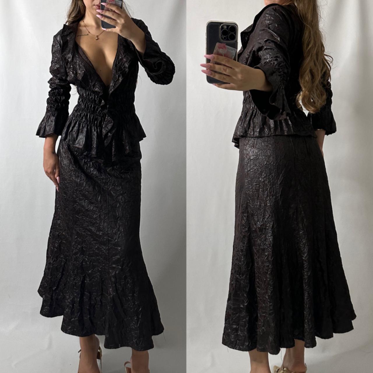 Vintage designer Frank Lyman fall 2008 brown ruched... | Depop