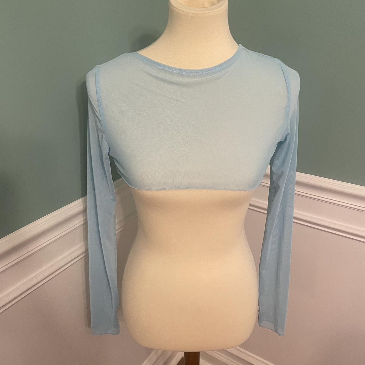Women’s Blue Mesh Long Sleeve Crop Top Small... - Depop