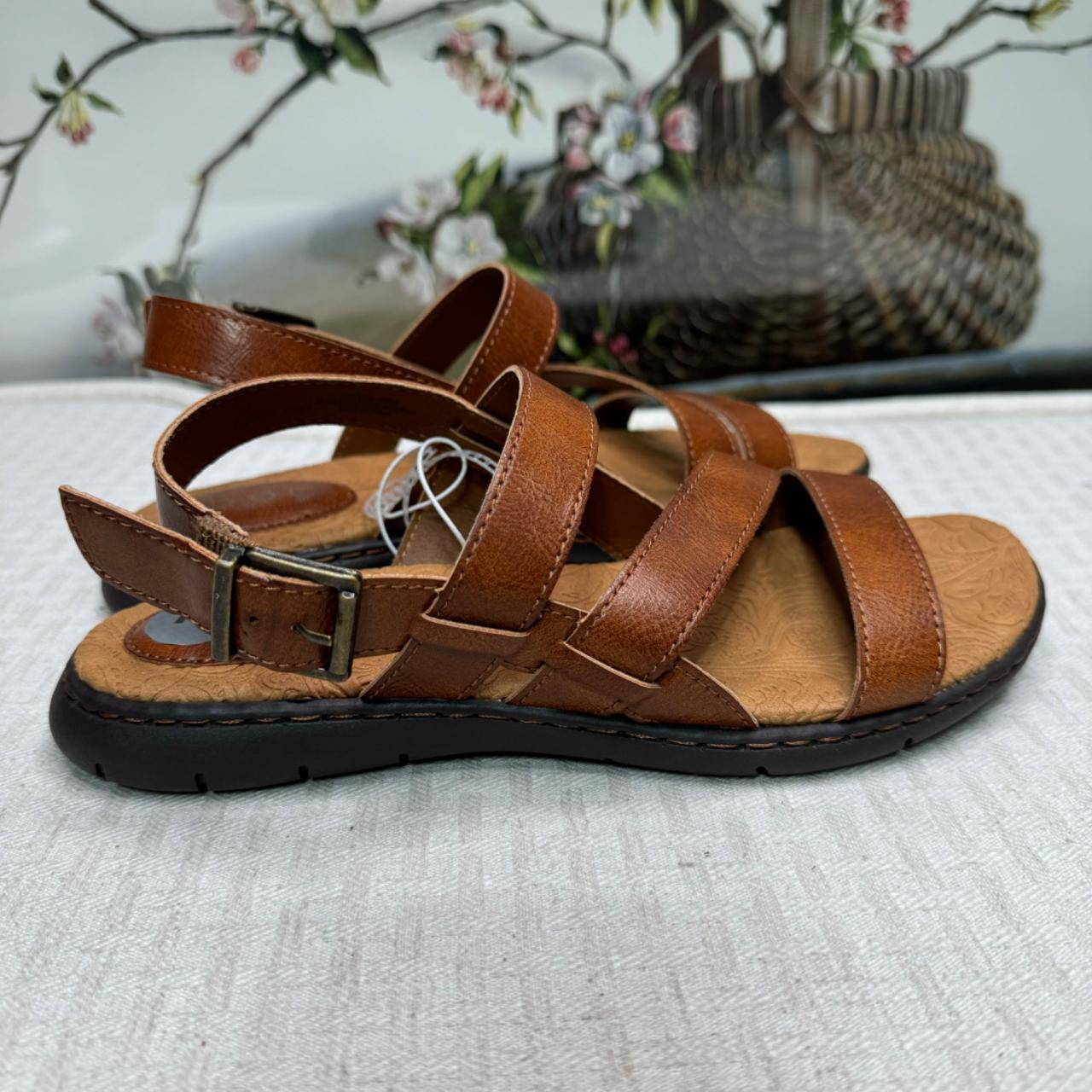 Bøc Womens Tan Leather Strappy Sandals... - Depop