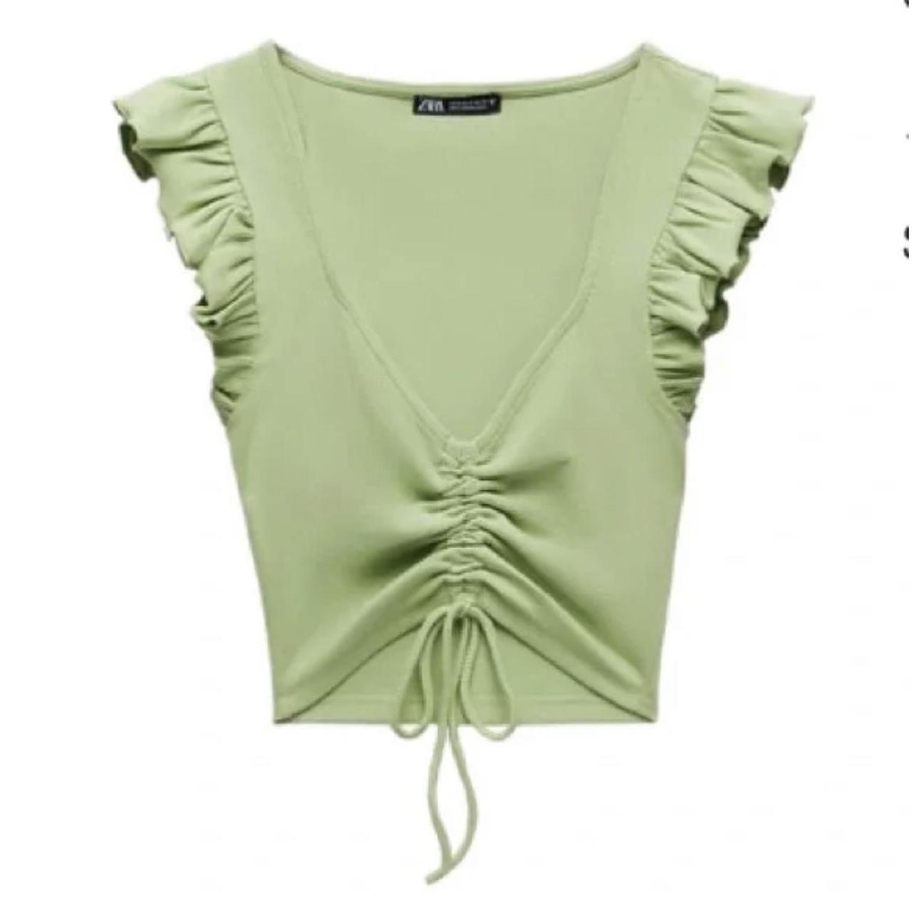 Zara green top with ruffle sleeves Size S - Depop