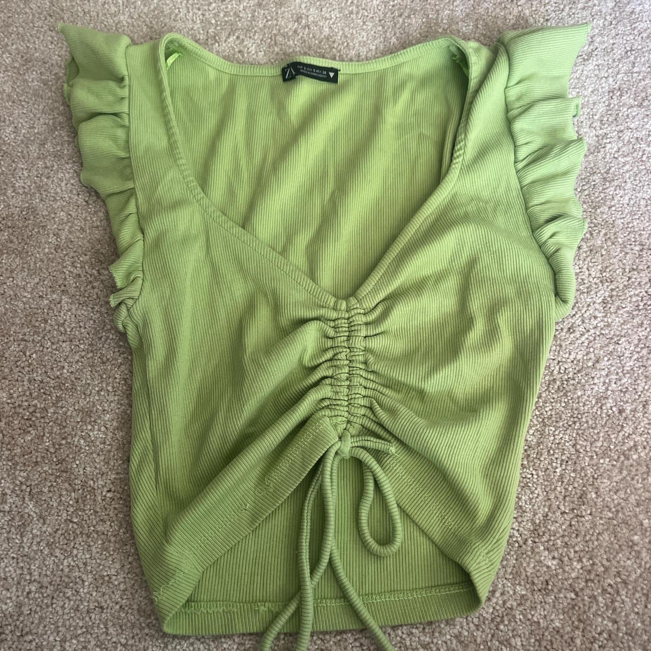 Zara green top with ruffle sleeves Size S - Depop