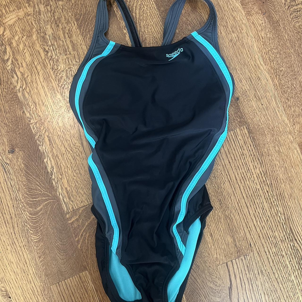 Black, grey and light blue Speedo one piece... - Depop