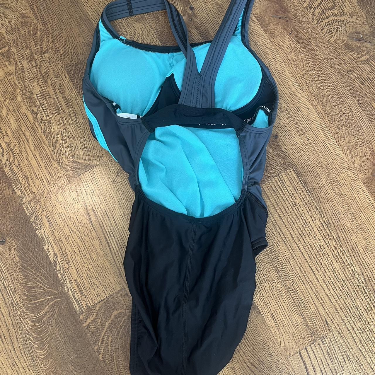 Black, grey and light blue Speedo one piece... - Depop