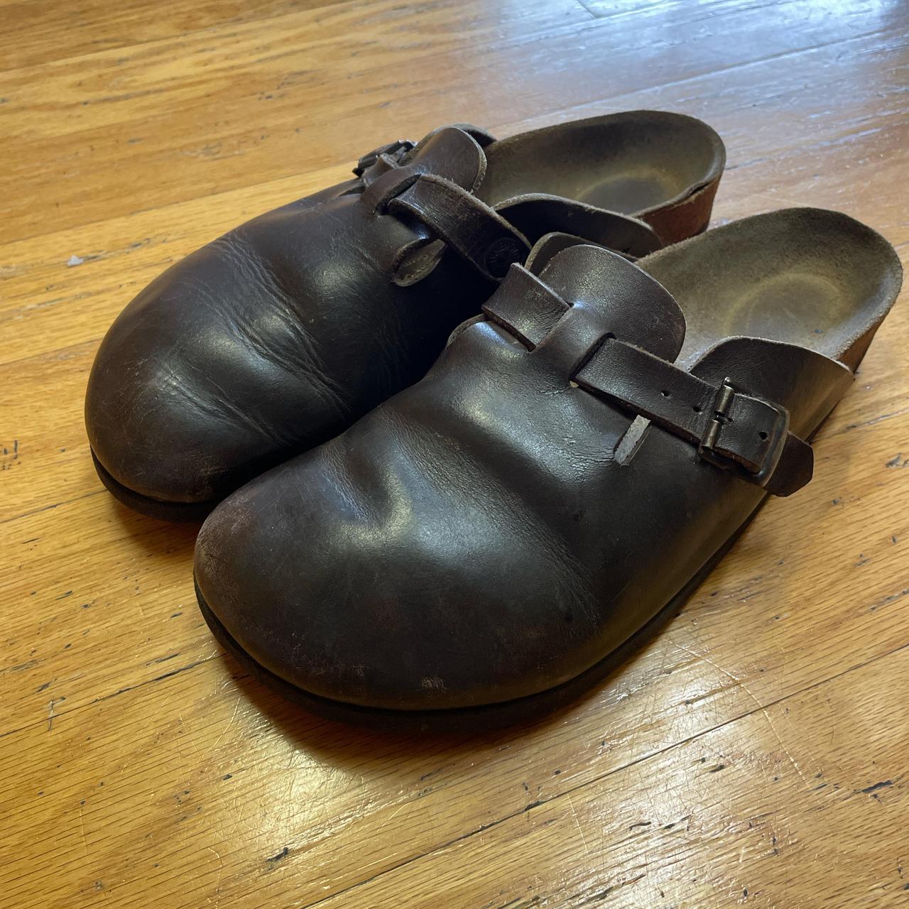 Brown Leather Boston Birkenstock Clogs Sz 39 Good... | Depop