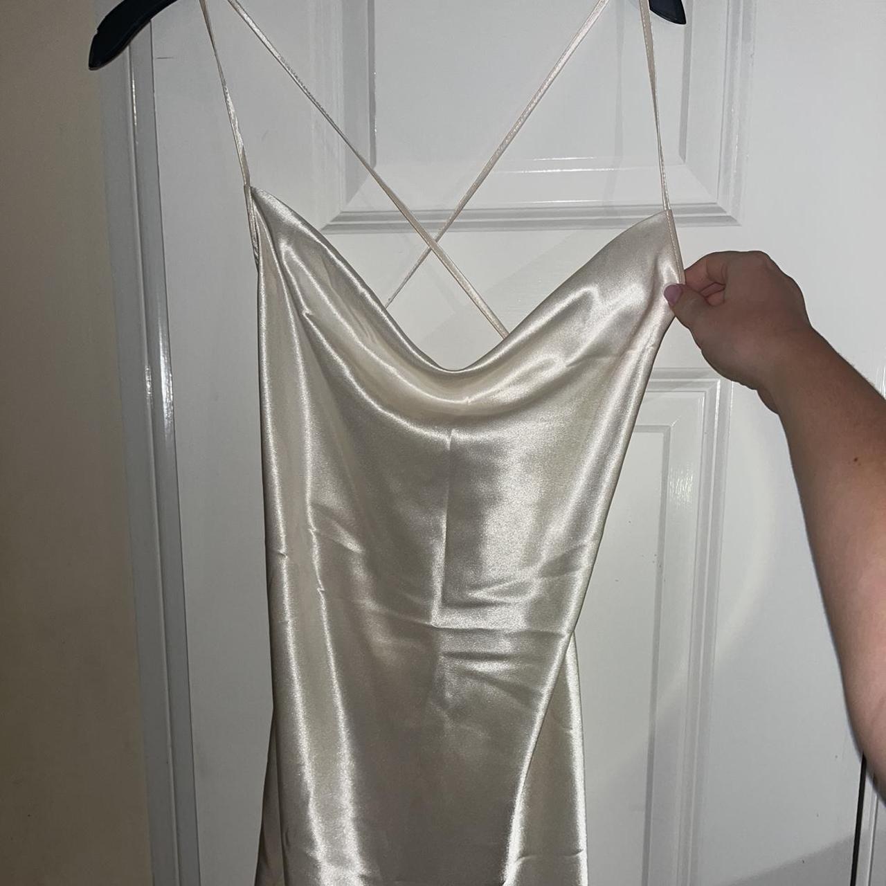 Satin backless cream mini dress size 8 Worn once on... - Depop
