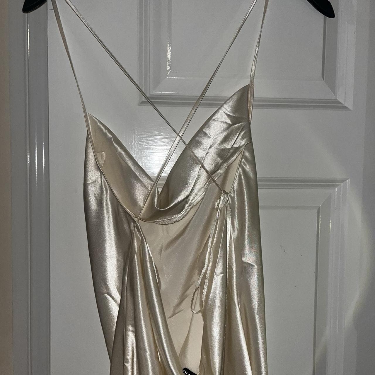 Satin backless cream mini dress size 8 Worn once on... - Depop