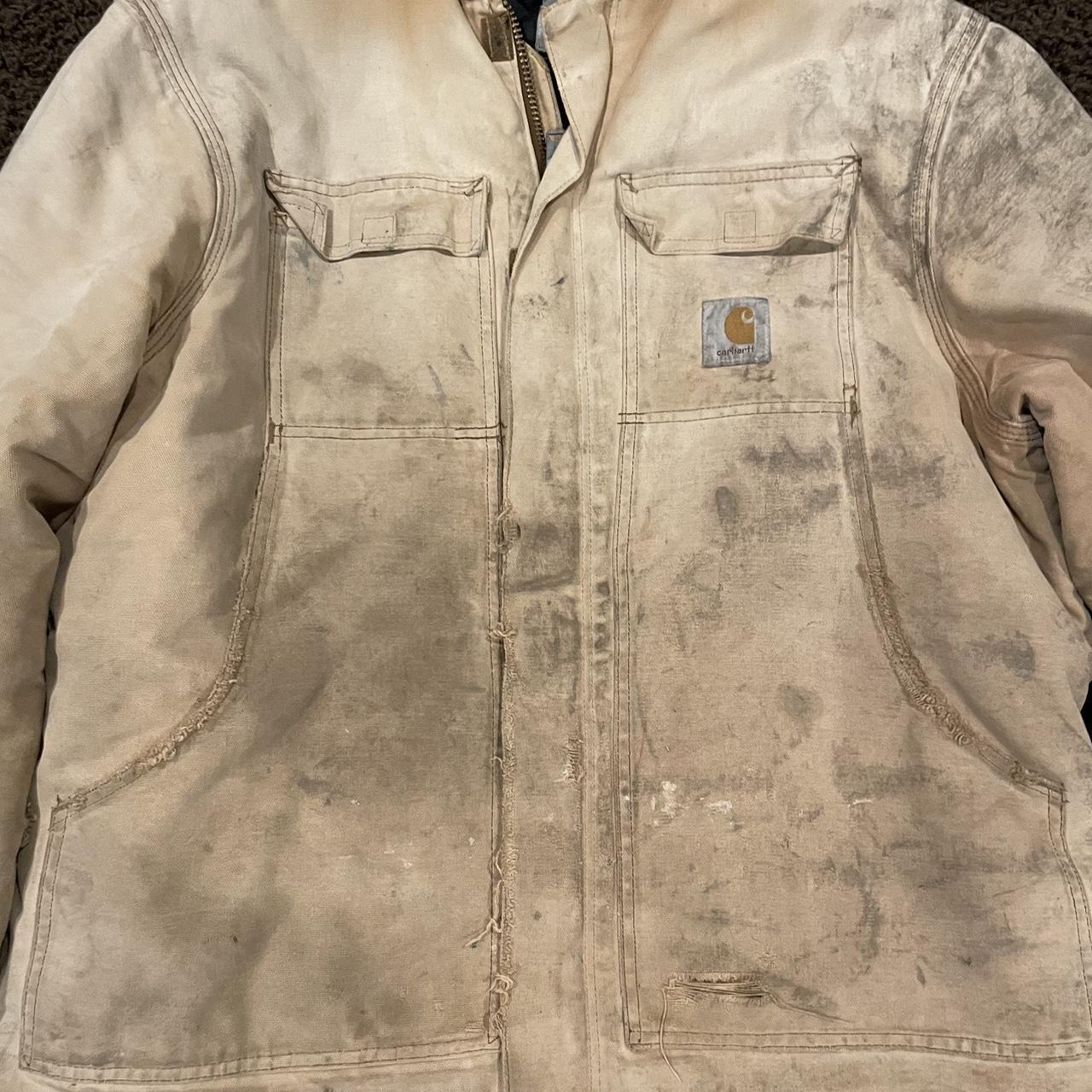 Carhartt cream and tan vintage workwear... - Depop