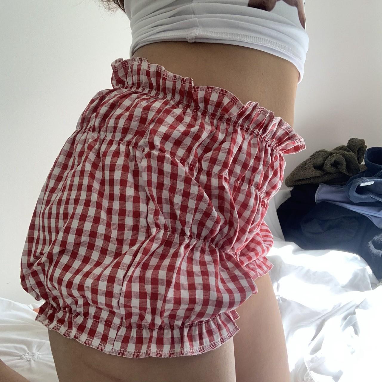 Red& White Checkered bloomers - ruched/ ruffled... - Depop
