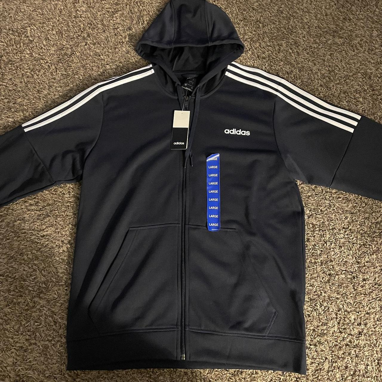 large navy adidas zip-up hoodie - Depop