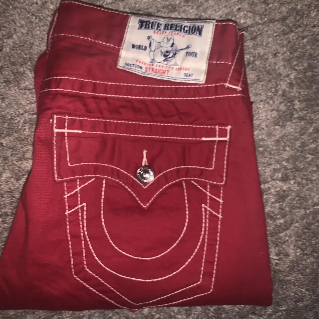true religion jeans red rainbow bridge 3 trueys... - Depop